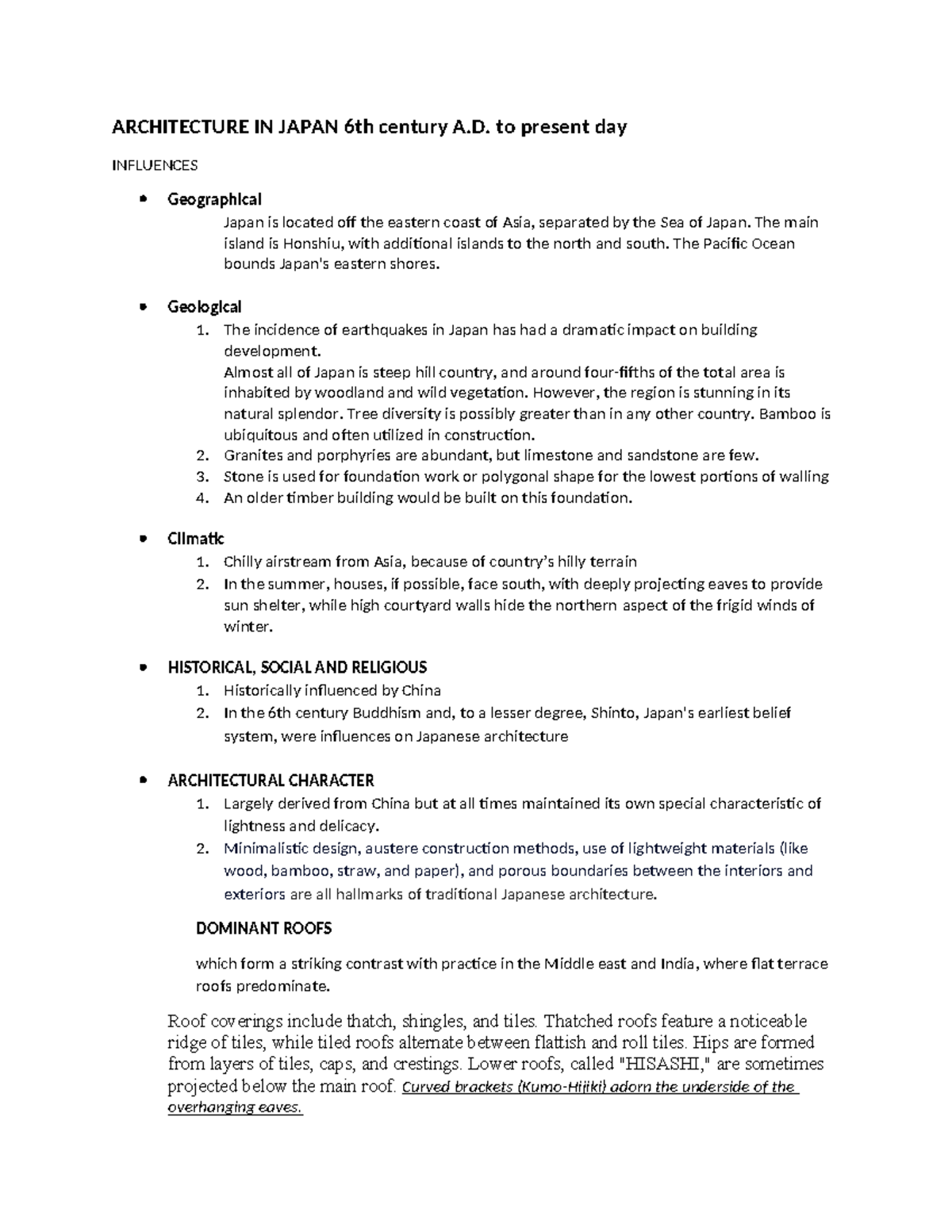 Japanese Architecture: Influences from 6th Century to Present Day - Studocu