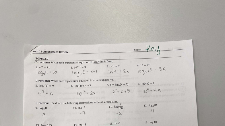 Unit 2B Assessment Review: Exponential & Logarithmic Equations - Studocu