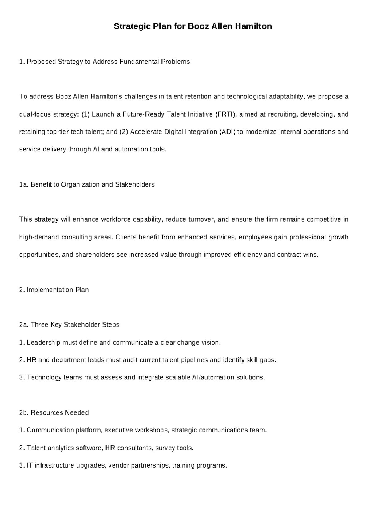 Booz Allen Strategic Plan: Talent Initiative & Digital Integration ...