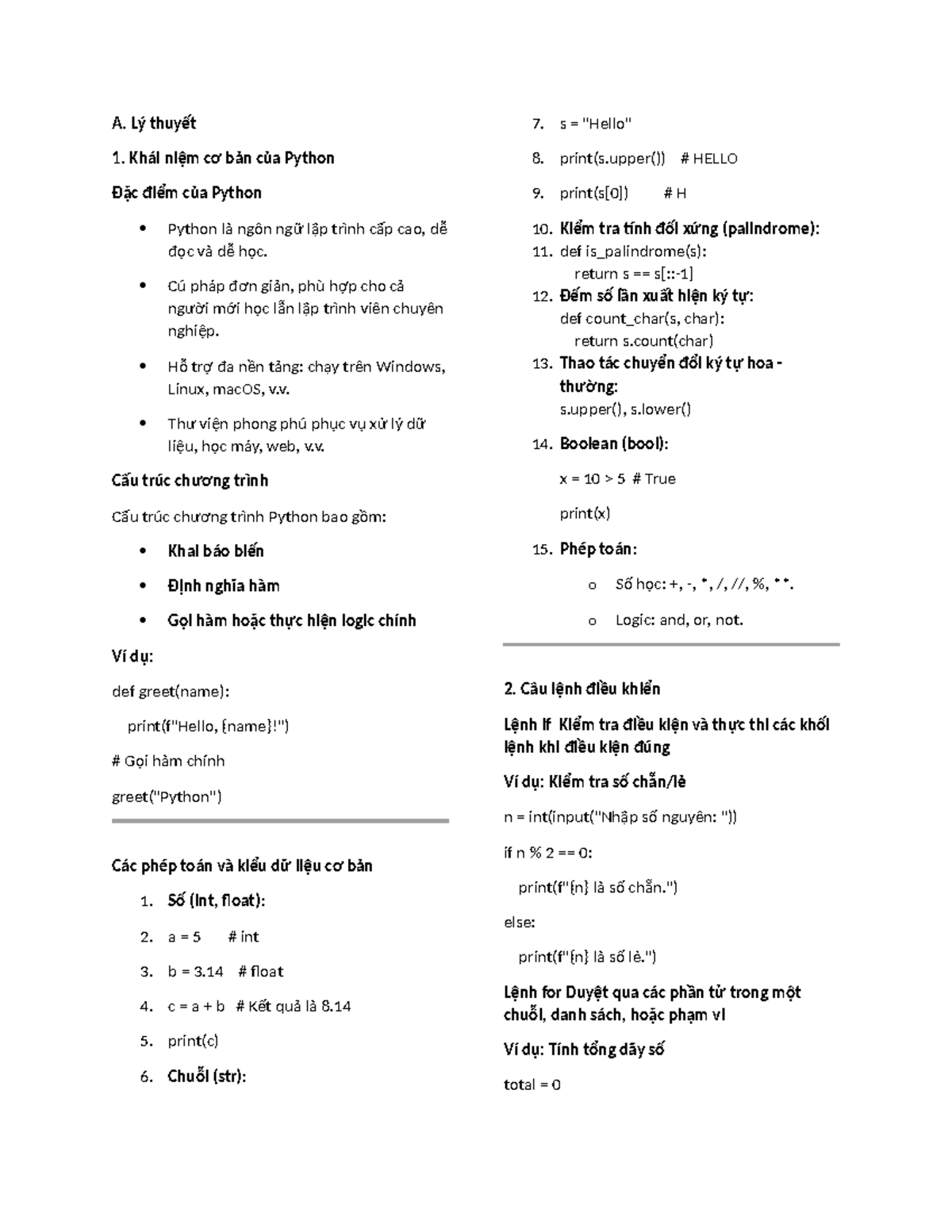 Tổng hợp lý thuyết Lập trình Python (PY101) Exam Notes - Studocu