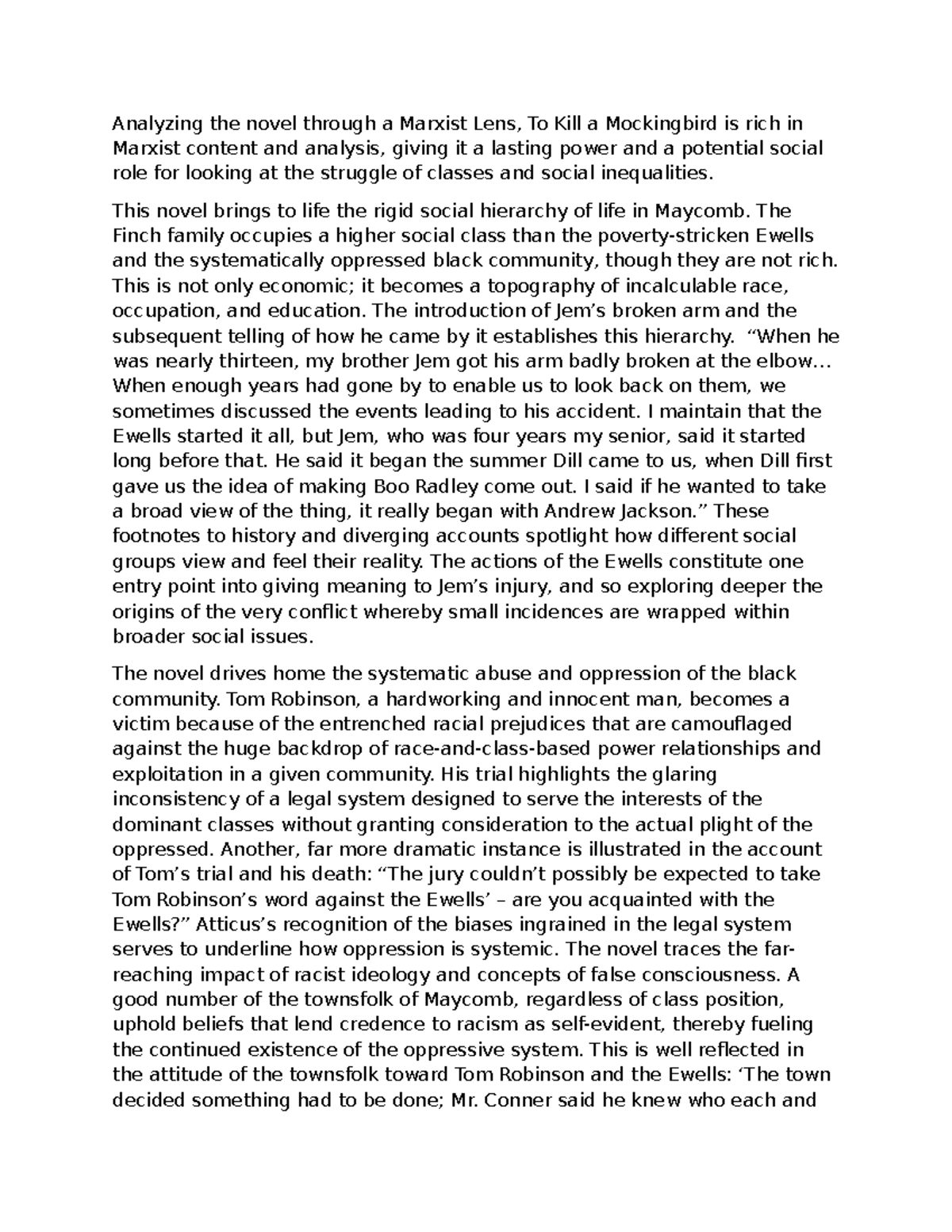 Analyzing To Kill a Mockingbird: A Marxist Perspective - Studocu
