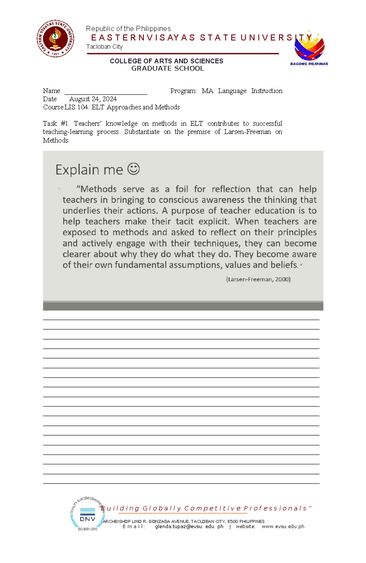 LIS-104 Task 1: Analyzing Larsen-Freeman's ELT Methods for Success ...