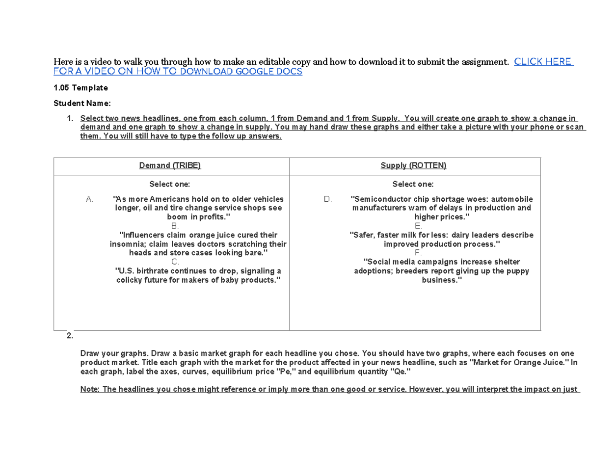 1.05 Assignment Template - Graphing Demand & Supply Changes - Studocu