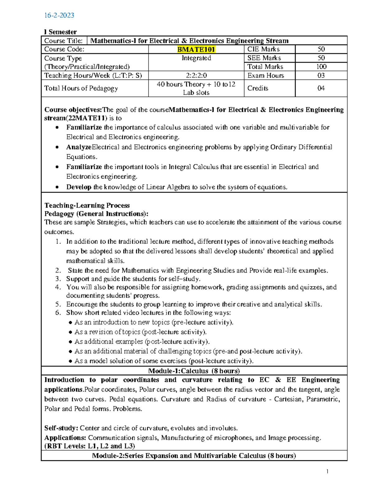 BMATE101 - Mathematics I Notes & Syllabus for Electrical Engineering ...