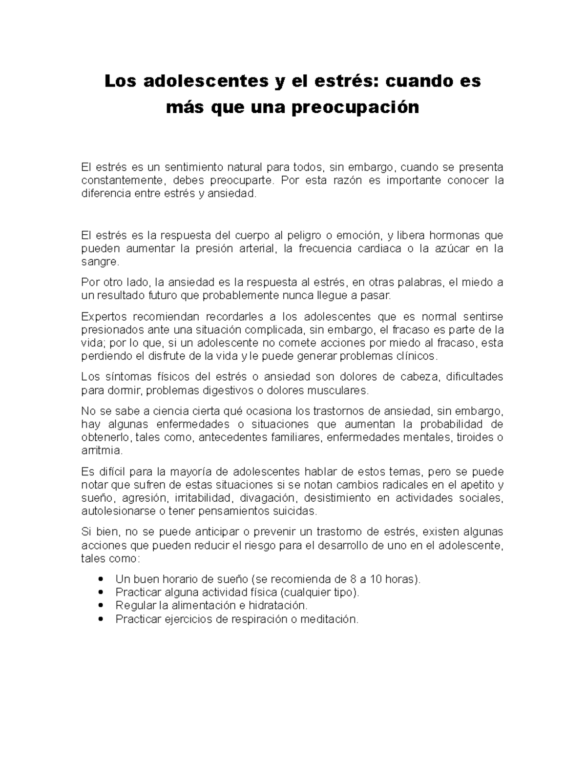 Adolescencia y Estrés: Comprendiendo sus Efectos y Soluciones - Studocu