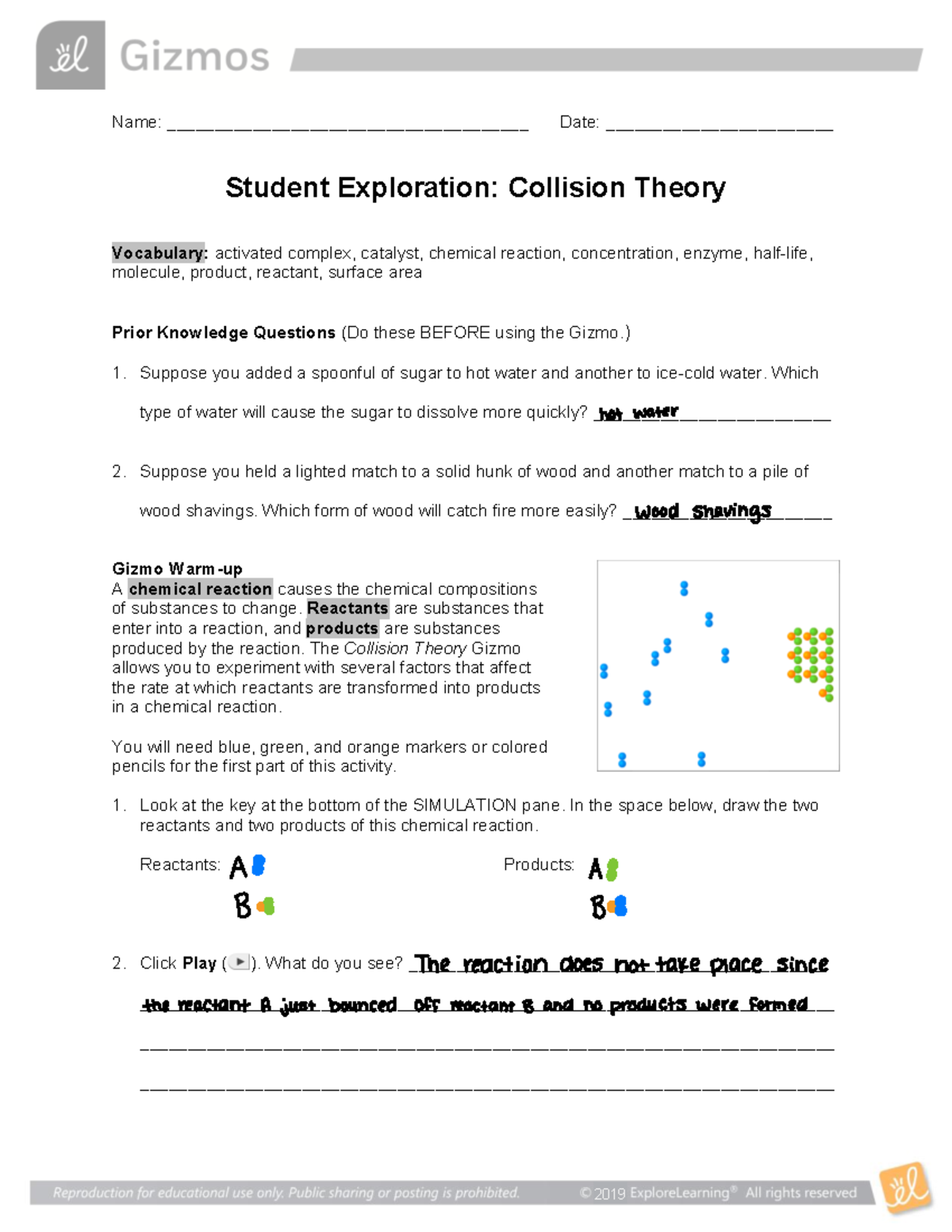 Student Exploration: Collision Theory - Concepts & Activities - Studocu