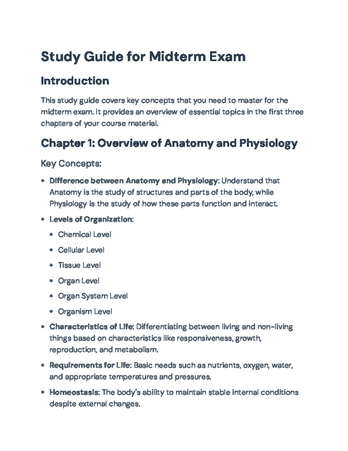 Midterm Exam Study Guide for Anatomy & Physiology (Course Code) - Studocu