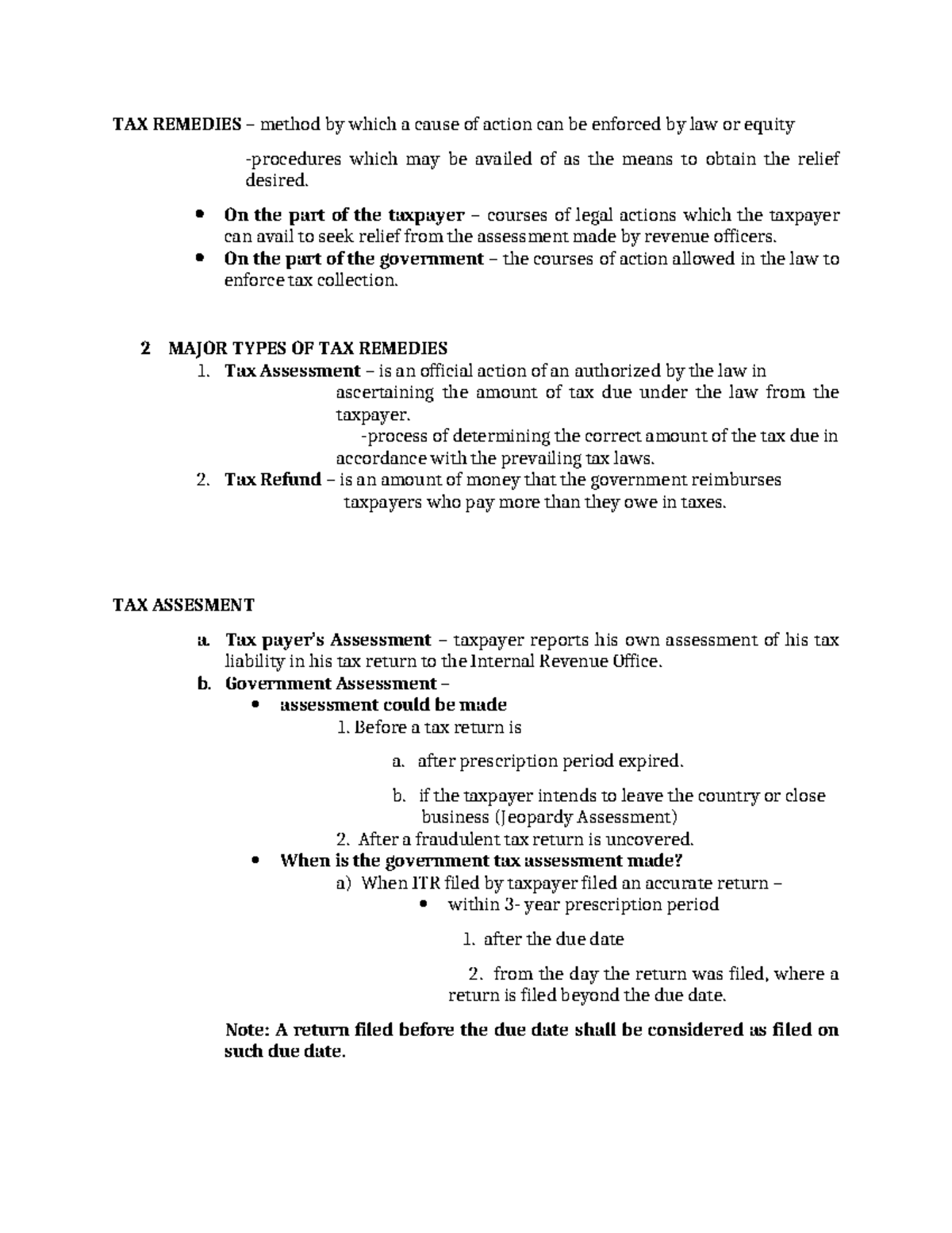 TAX Remedies and Assessments Overview - 2025 Guide - Studocu