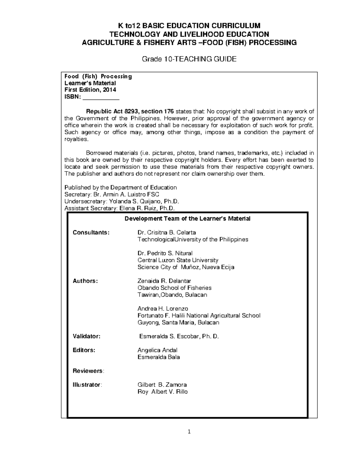 Grade 10 TLE Fishing Processing Teacher's Guide - Updated Edition - Studocu