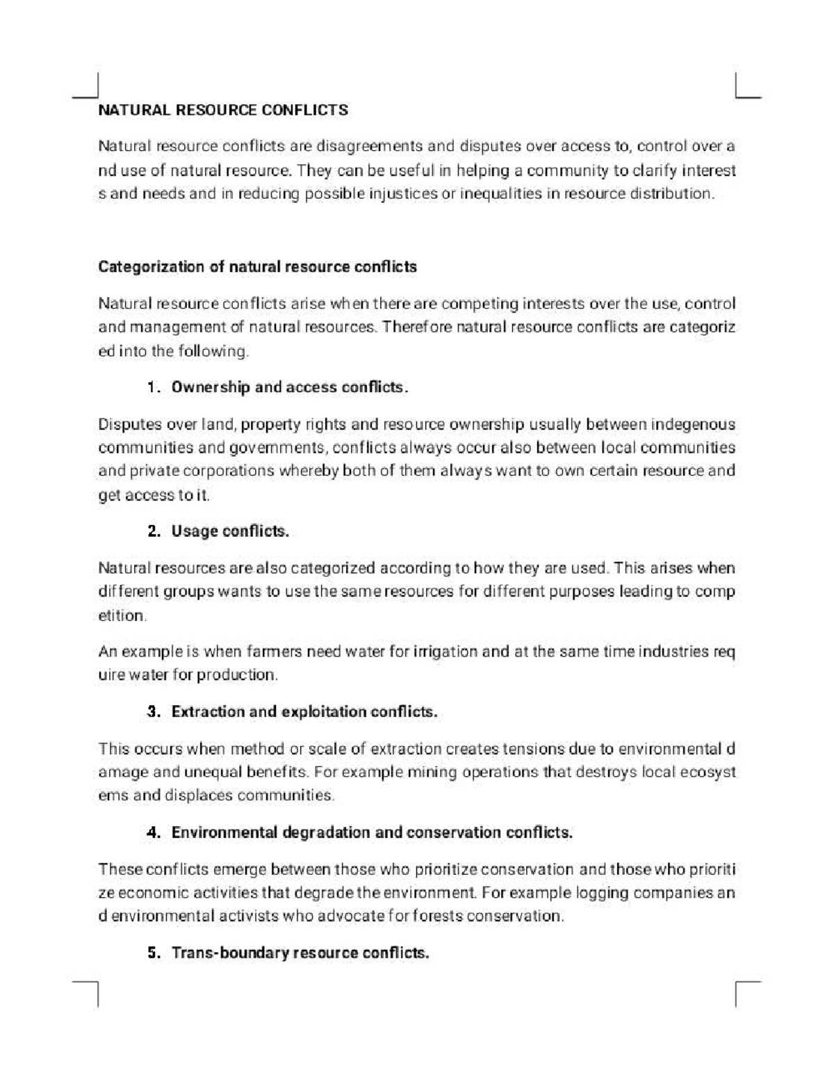 Natural Resource Conflicts: Understanding Causes and Resolutions - Studocu