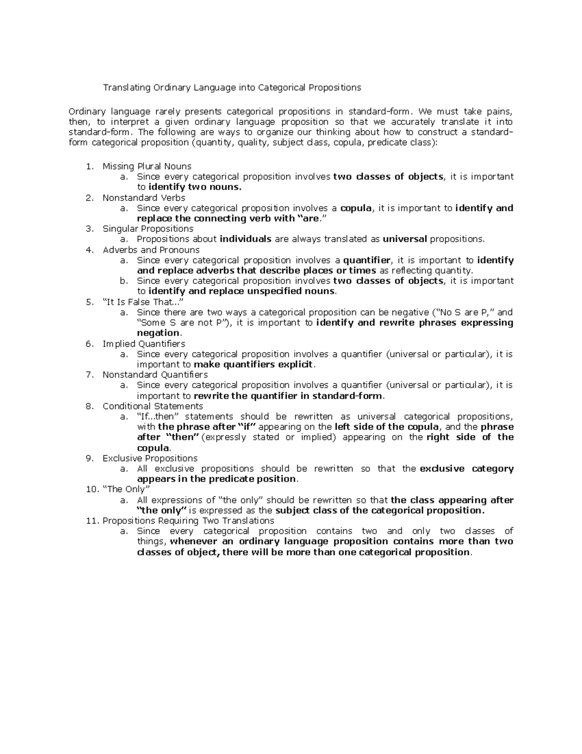 Translating Ordinary Language to Categorical Propositions Guide - Studocu