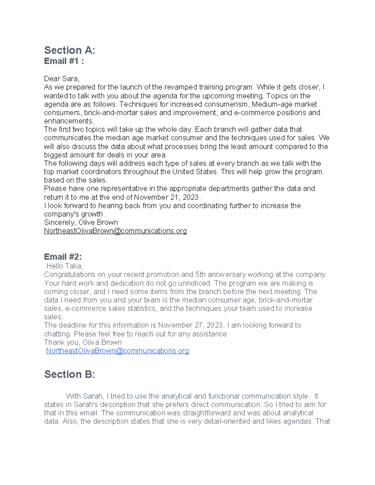 Task 1: Communication Styles in Business Emails (15) - Studocu