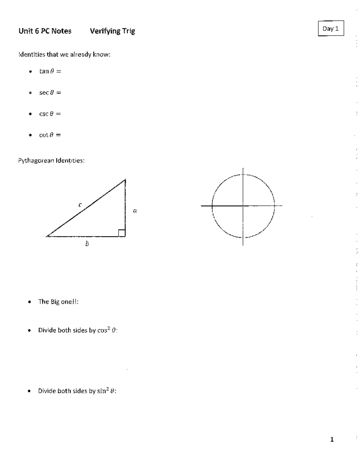 Unit 6 guided notes: Verifying trigonometric identities and equations ...