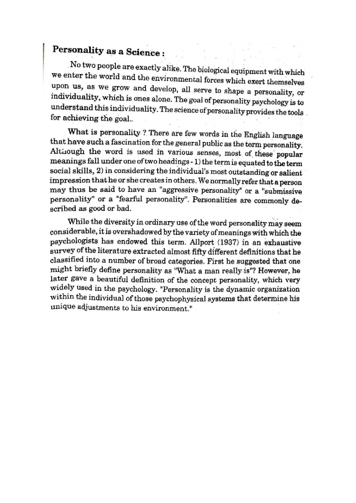 Personality Psychology: Understanding Individuality - Notes - Studocu