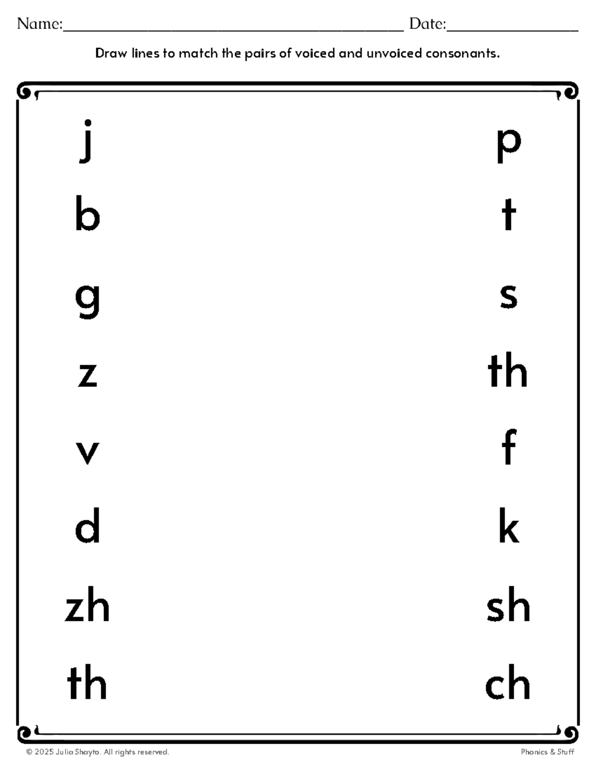 Phonics & Stuff - Voiced Unvoiced Matching - Reading - © 2025 Julia ...