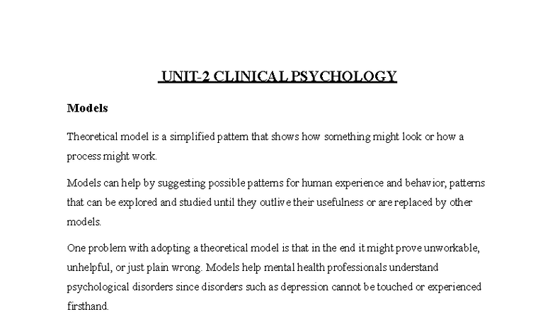 CLINICAL PSYCHOLOGY (CPY 101) Unit 2 Exam Study Guide - Studocu