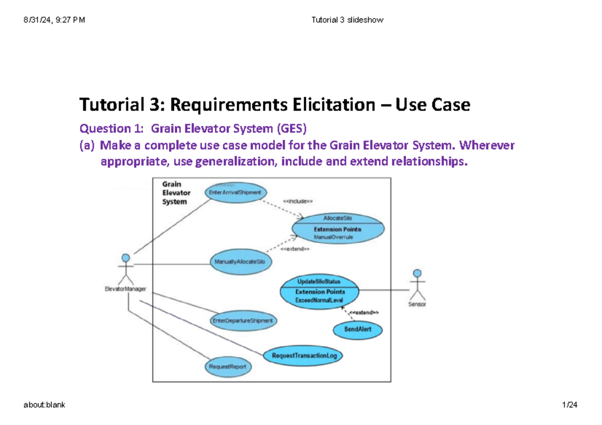 SC2006 Tutorial 3: Use Case Modeling for Grain Elevator System - Studocu