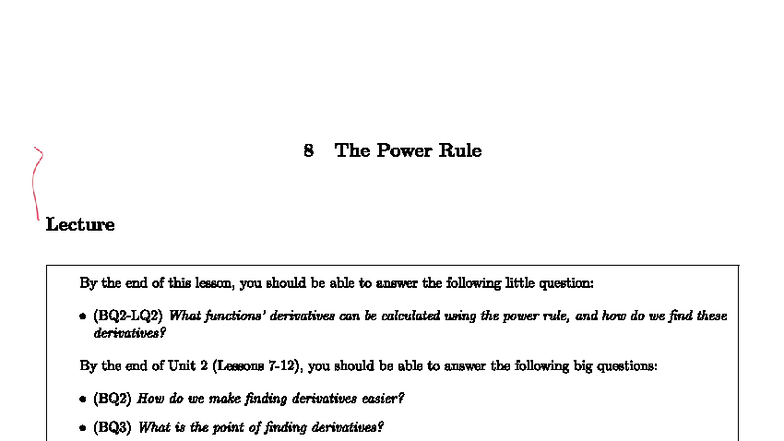 Math 190 Lesson 8: The Power Rule and Derivatives - Studocu