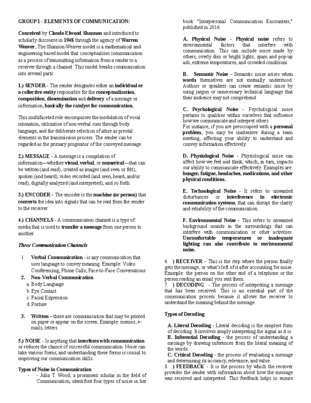 Elements of Communication (Handouts) - GROUP 1 - ELEMENTS OF ...