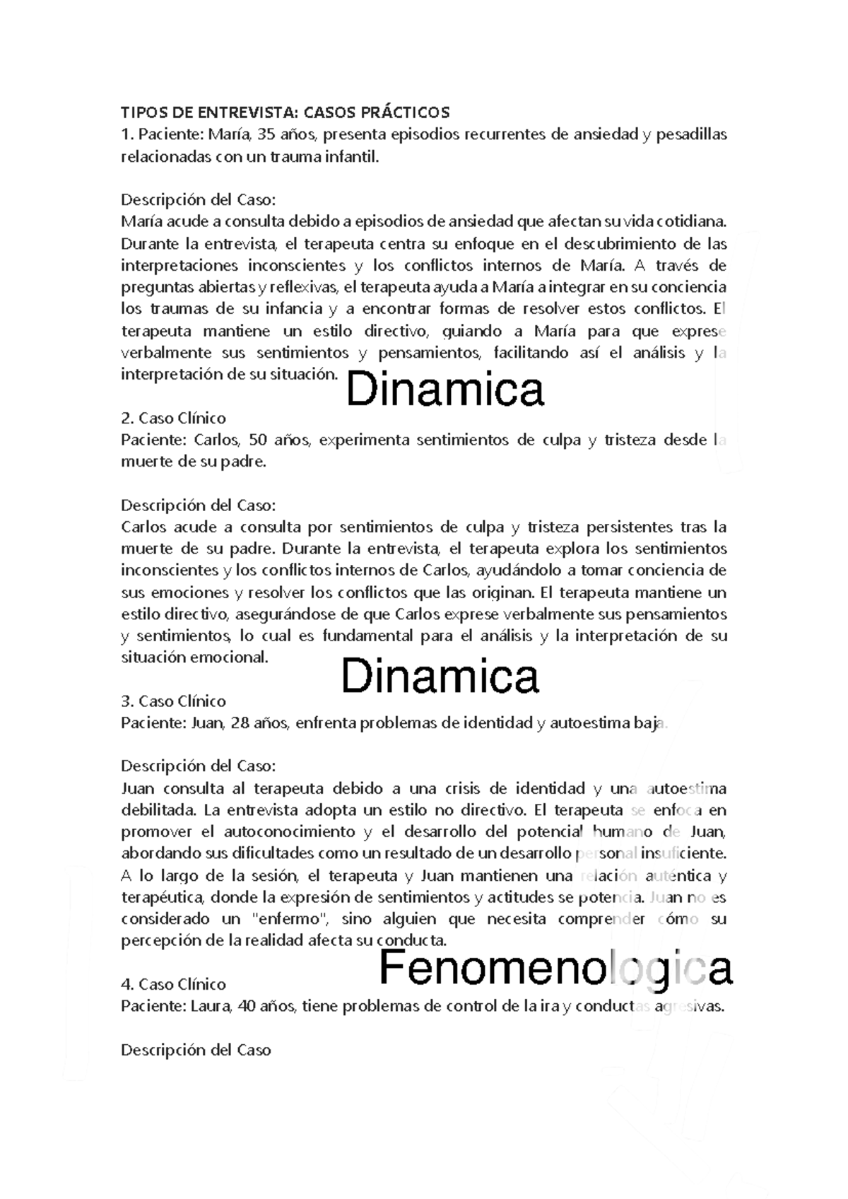 Tipos de Entrevista: Análisis de Casos Prácticos en Terapia - Studocu