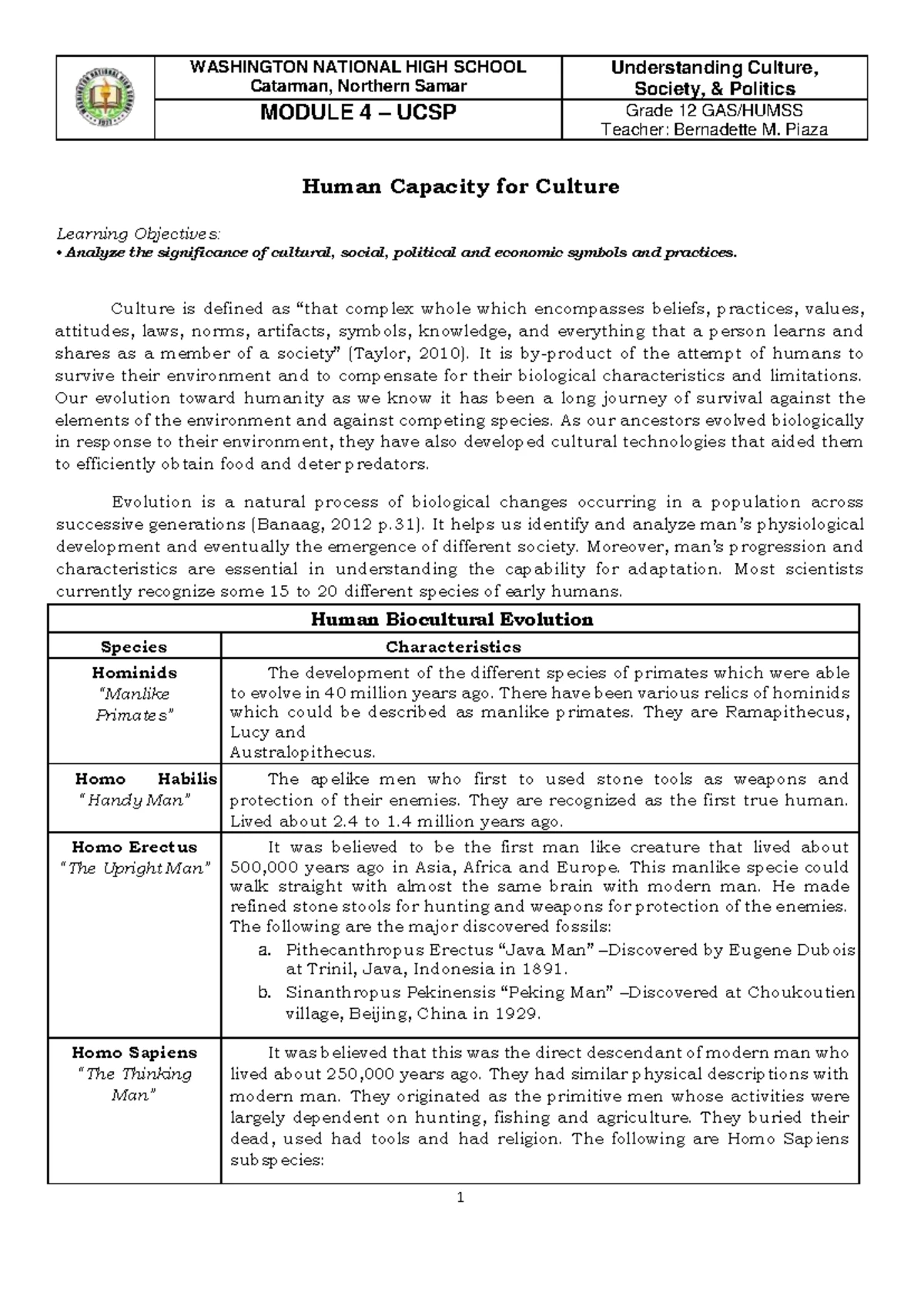 UCSP Grade 12 Module 2: Understanding Society and Culture Summary - Studocu
