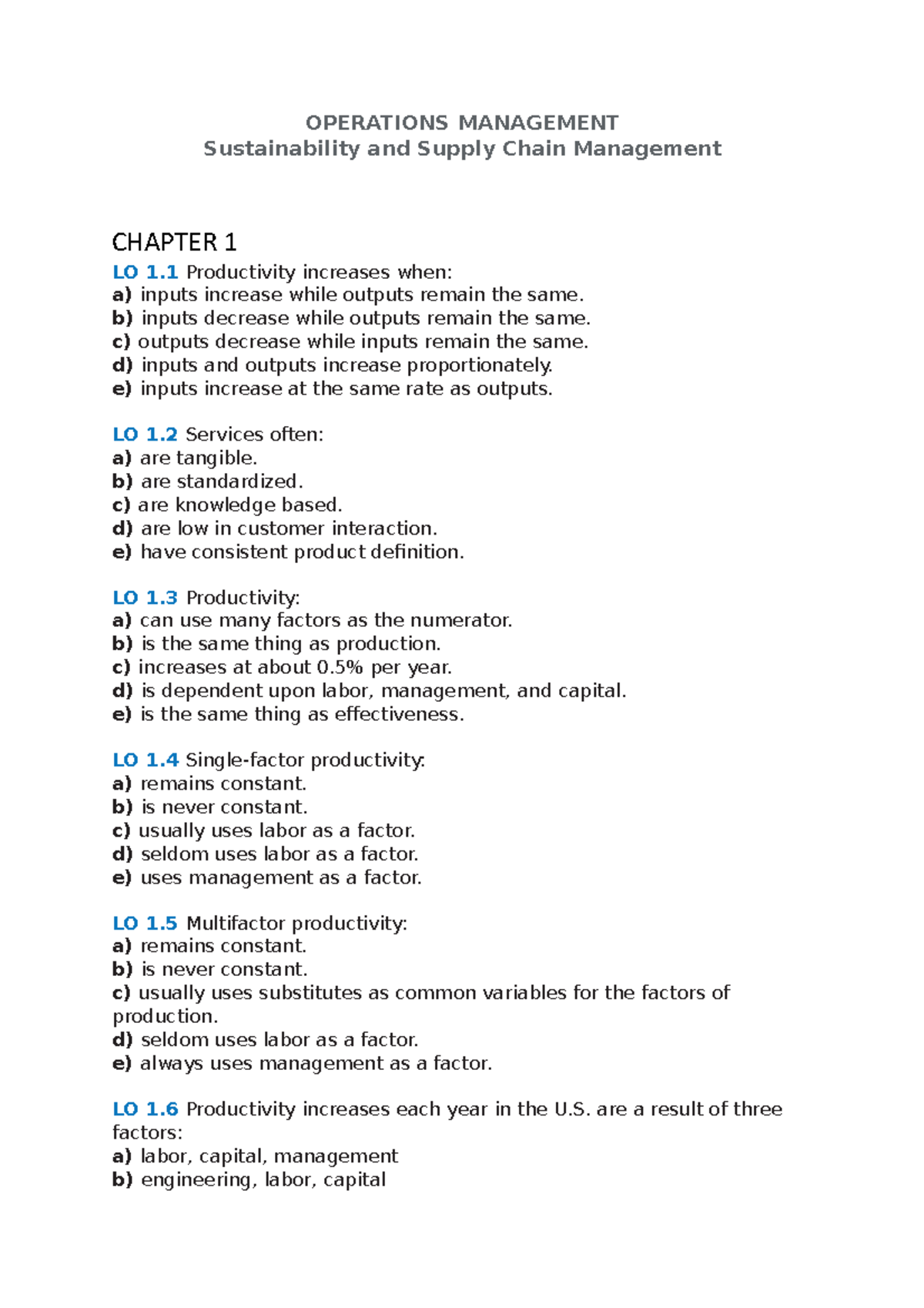 Q&A for Chapter 1: Operations & Productivity in OM 101 - Studocu