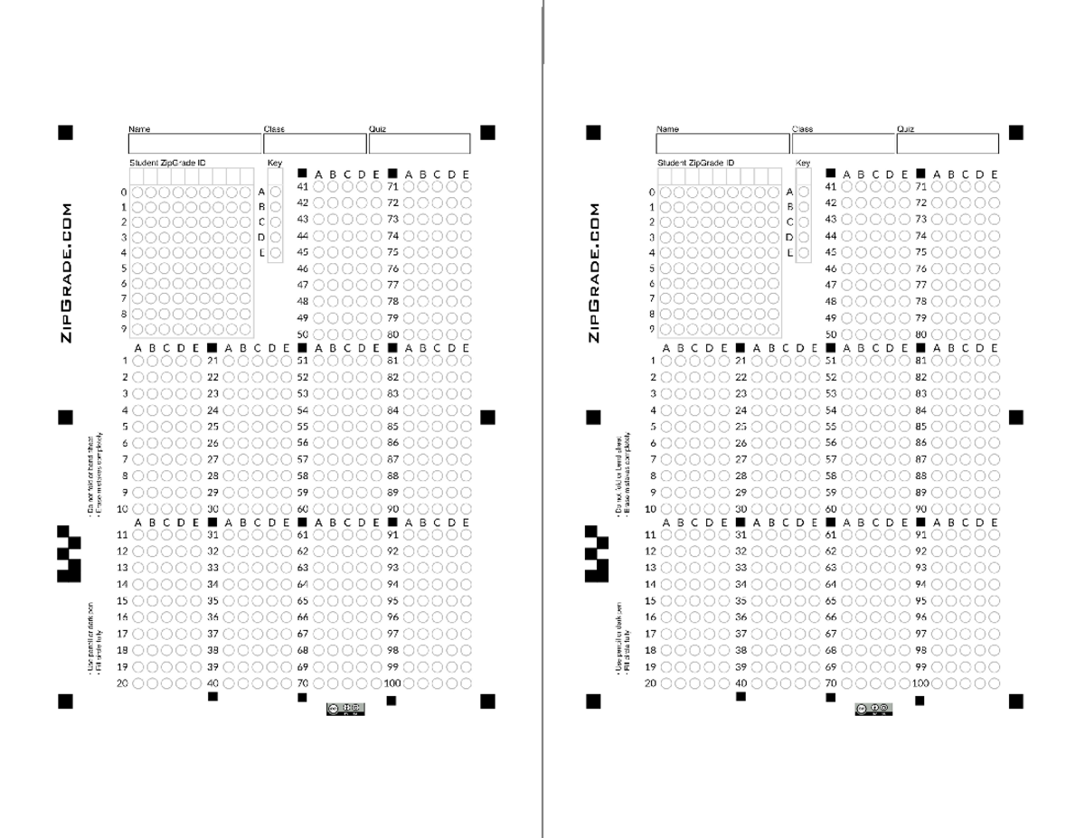 Zip grade 100 items half - Name Class Quiz Class Quiz Name Student ...