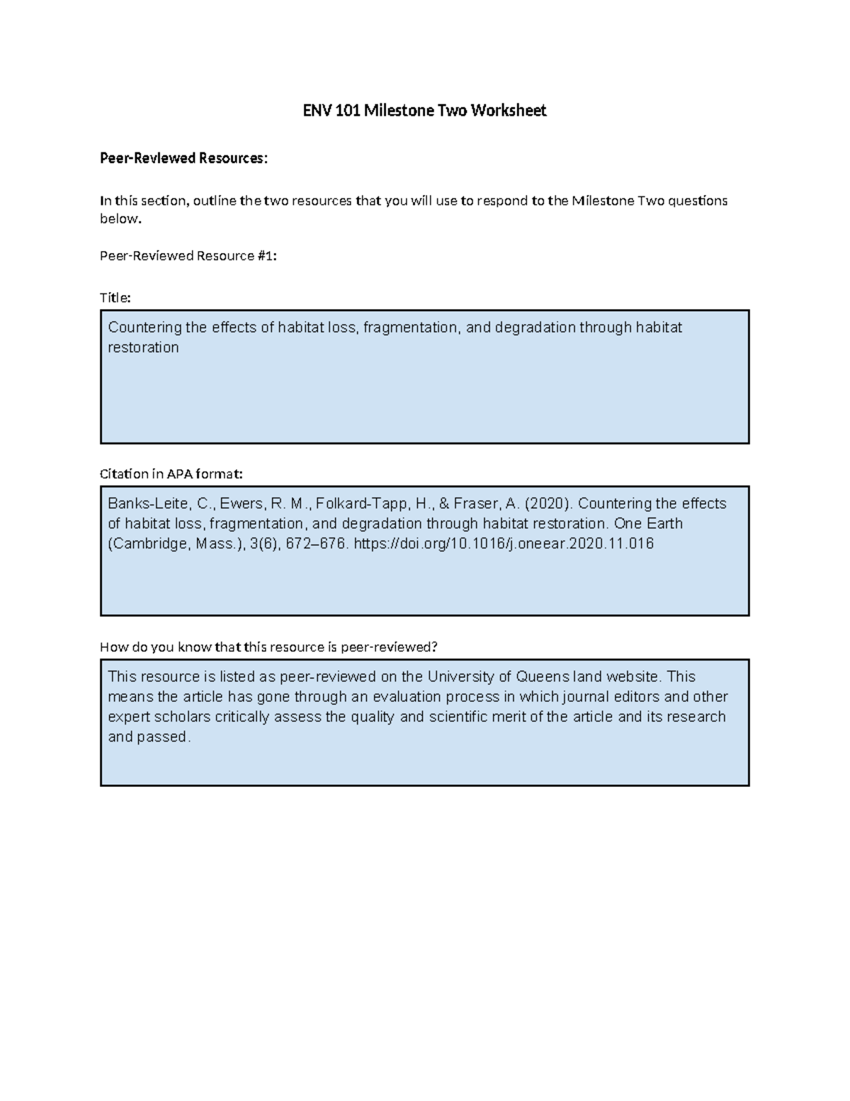 ENV 101 Milestone Two Worksheet: Sustainable Solutions Overview - Studocu