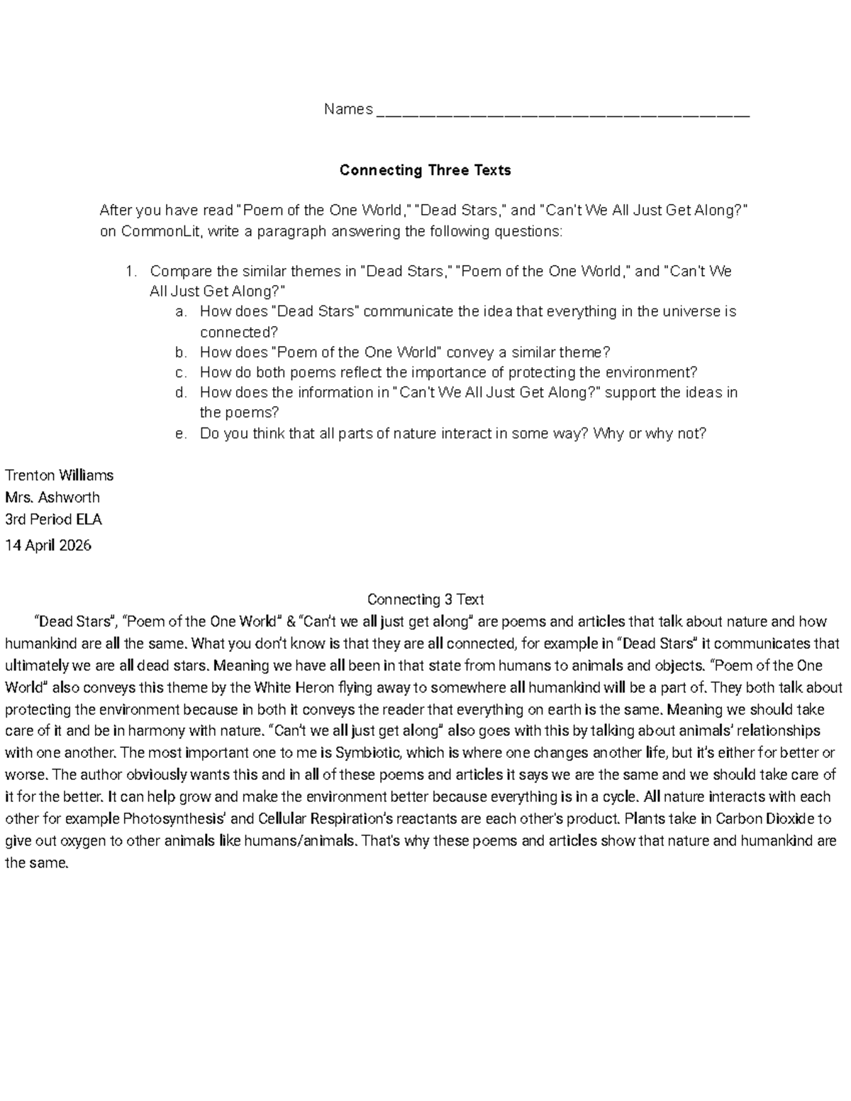 Connecting Themes in Nature: Analyzing "of the One" & "We All Just Get ...