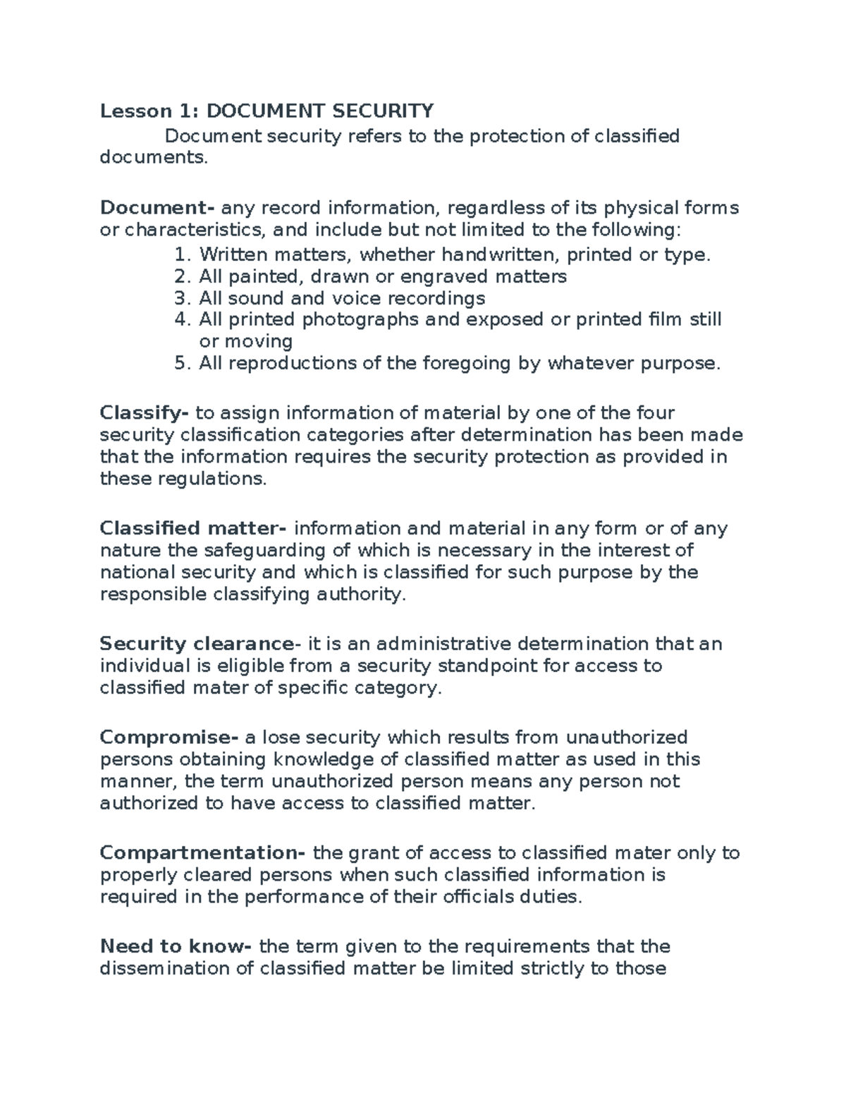 LEA3 Lesson 1: Understanding Document Security Principles - Studocu