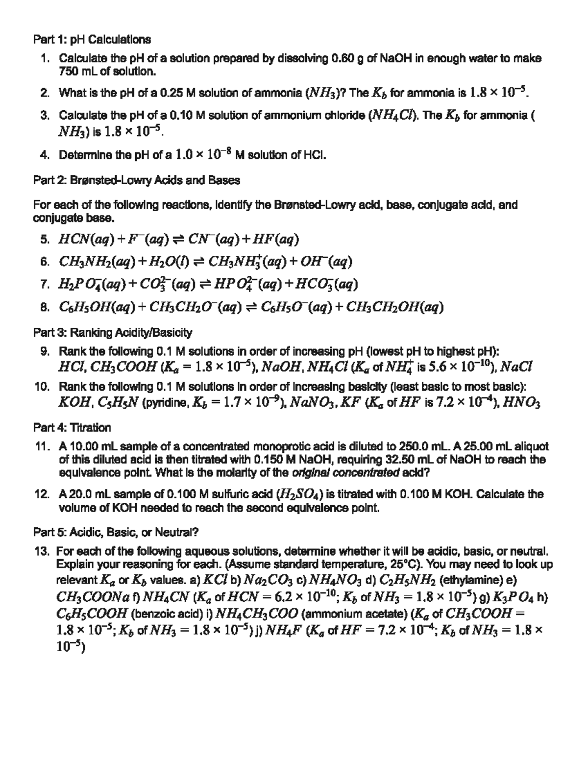 Acid-Base Practice Test: pH Calculations & Titration (Chem 101) - Studocu