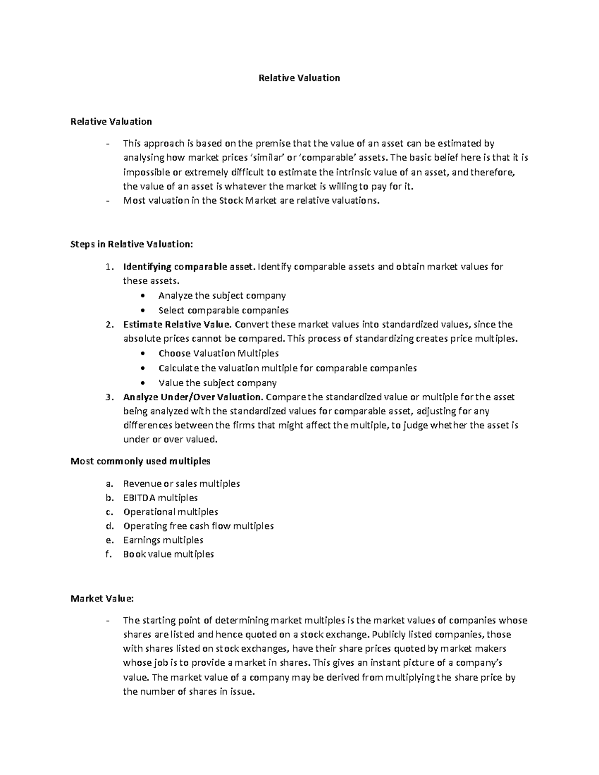 Reading Material Relative Valuation - Relative Valuation Relative Valuation This approach is ...