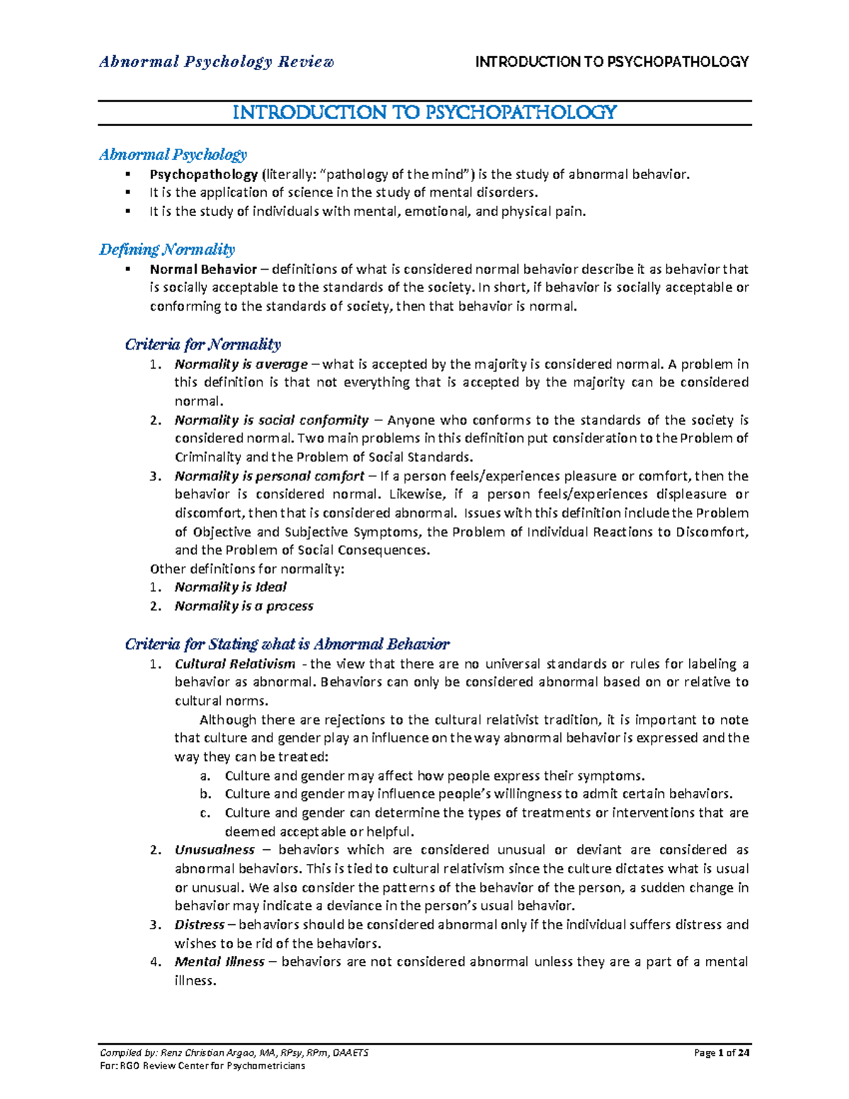 AB Psych 101: Comprehensive Review of Psychopathology Concepts - Studocu