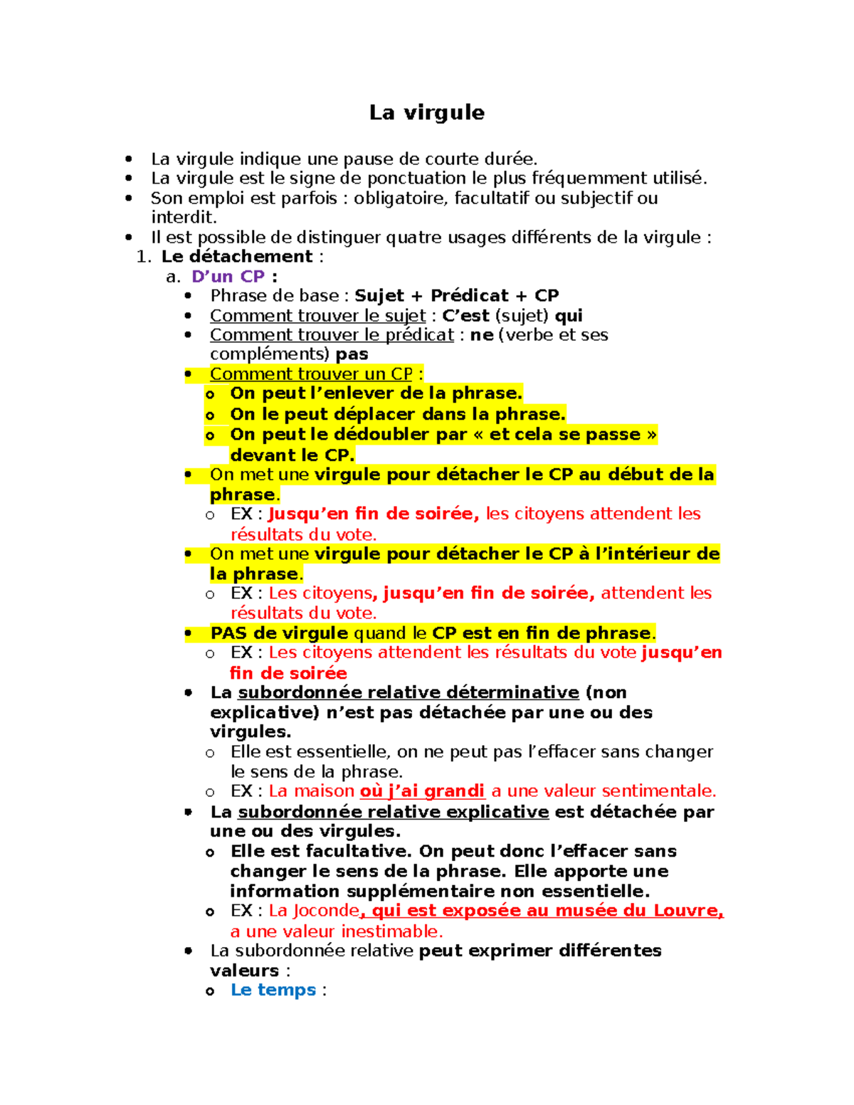 Utilisation et Règles de la Virgule : Cours FR101 Lecture Notes - Studocu