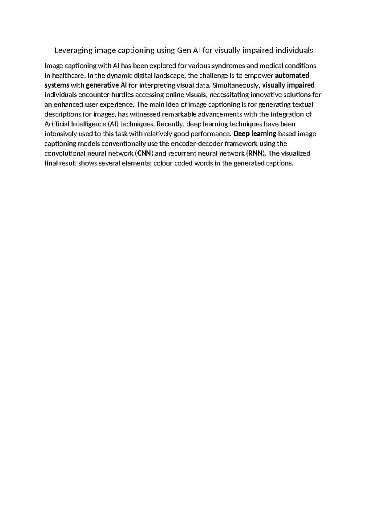 Image Captioning with Gen AI: Supporting the Visually Impaired - Studocu
