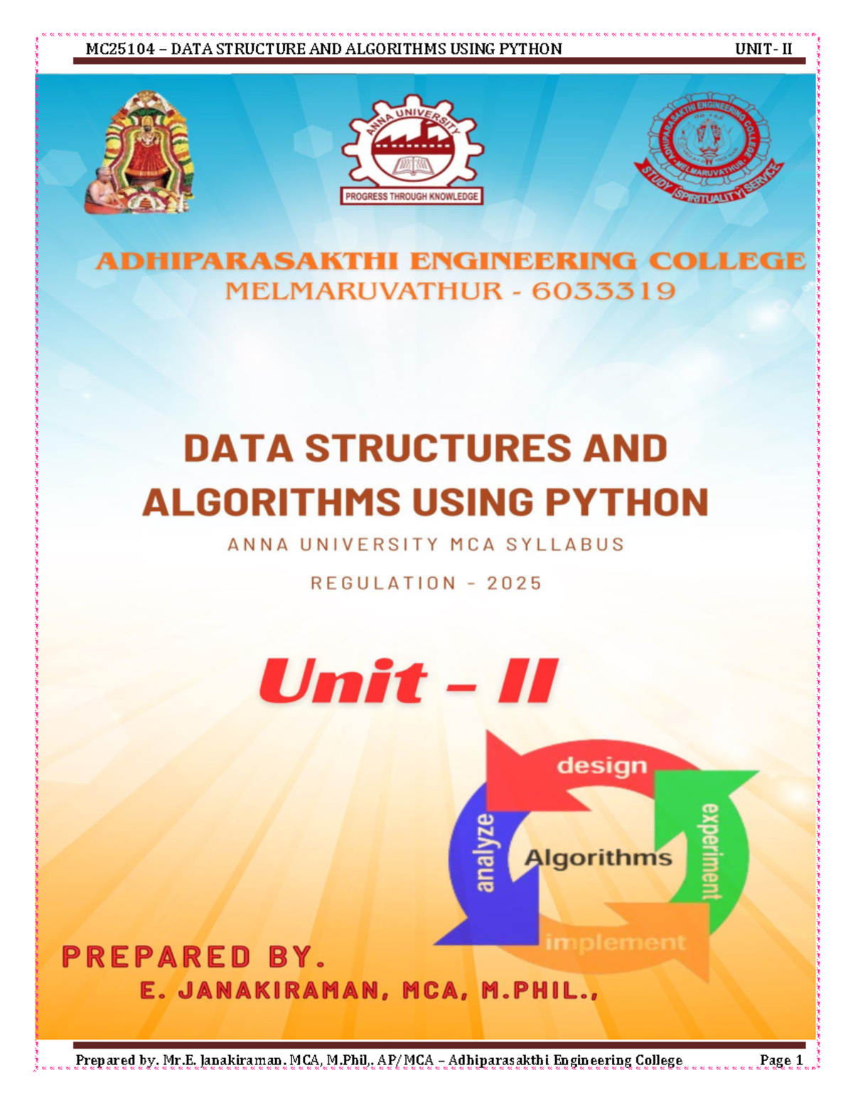 MC25104 DATA STRUCTURE & ALGORITHMS: UNIT II Overview - Studocu