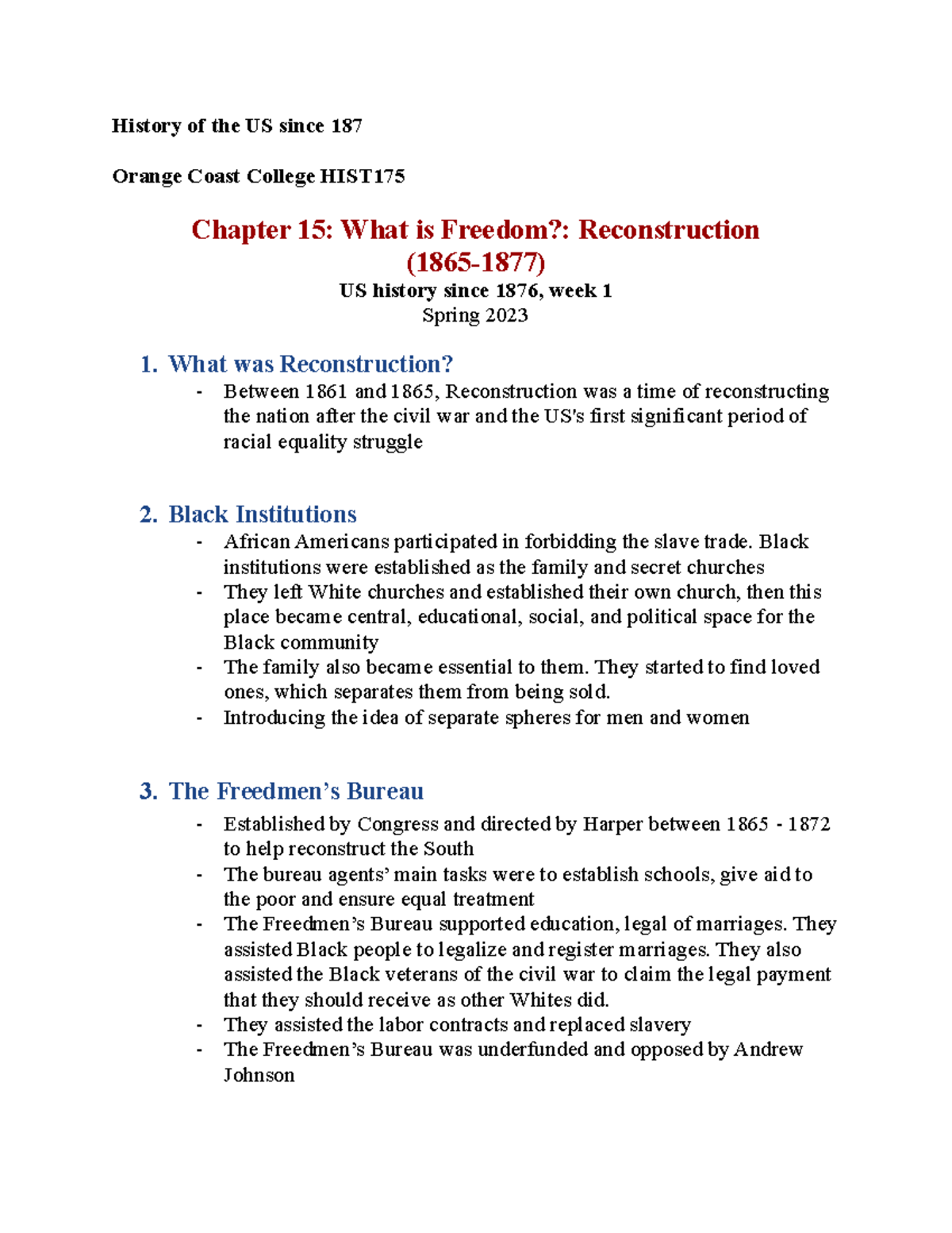 US History Note Taking: Week 1 Overview (HIST 101) - Studocu