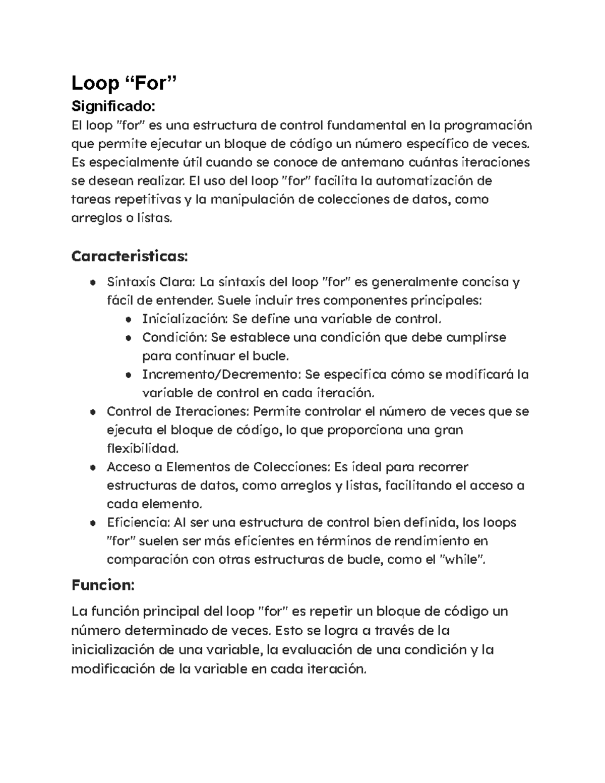 Loop "For": Estructura de Control Fundamental en Programación - Studocu