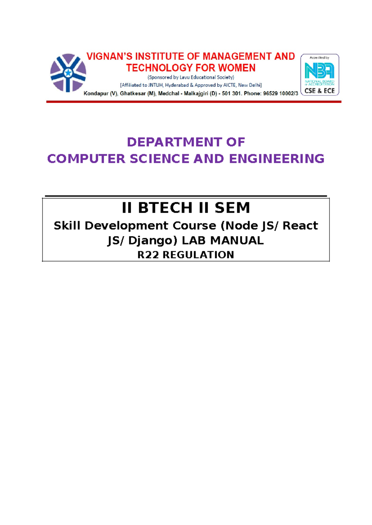 Skill Development Course Ii Ii Node Js React Js Django Lab Manual Department Of Computer 