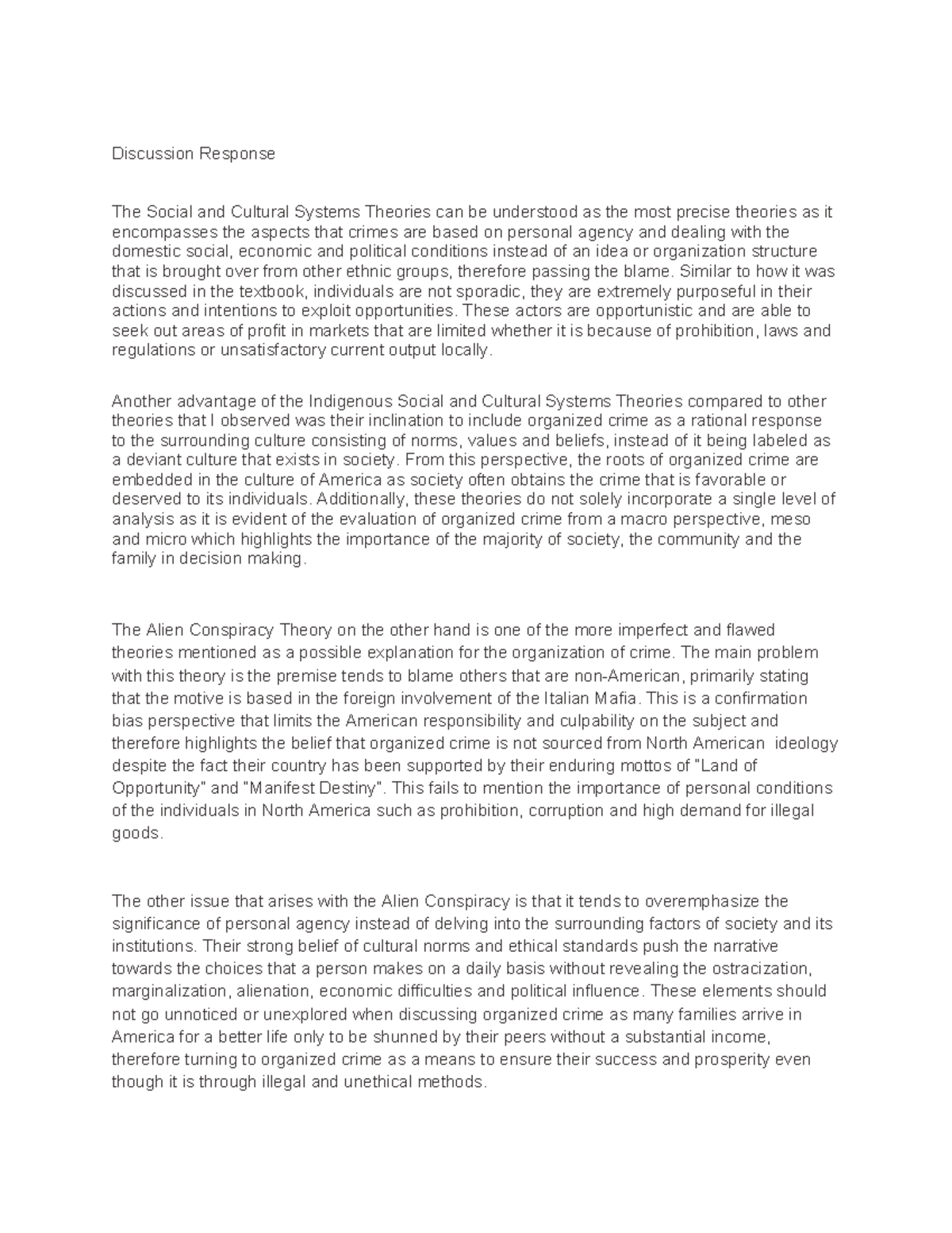 Discussion Response: Analyzing Social and Cultural Systems Theories ...