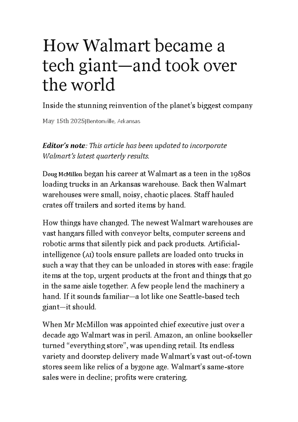 Walmart's Tech Transformation: A Journey to Retail Dominance - Studocu