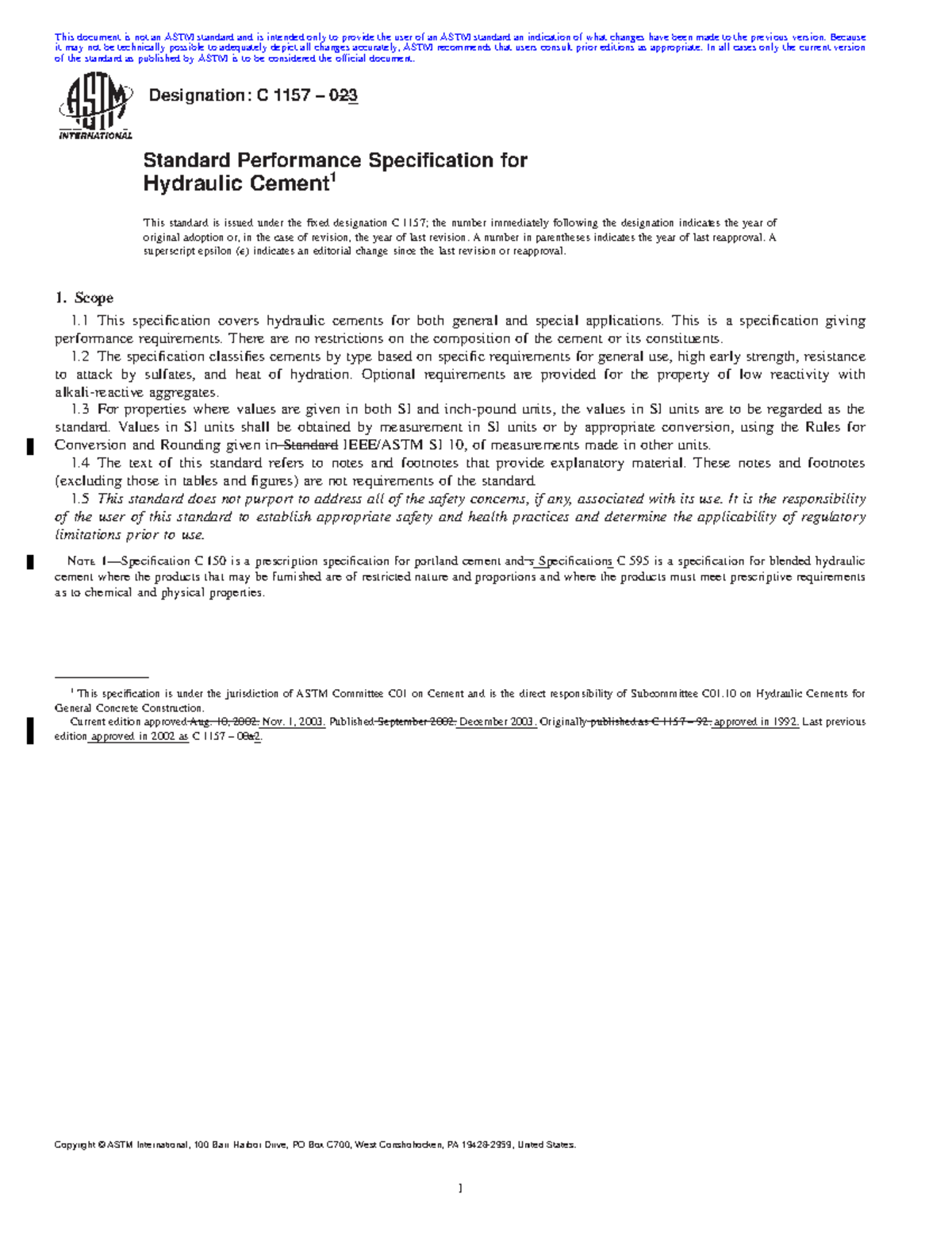 Especificaciones de Rendimiento ASTM C1157 para Cementos Hidráulicos ...