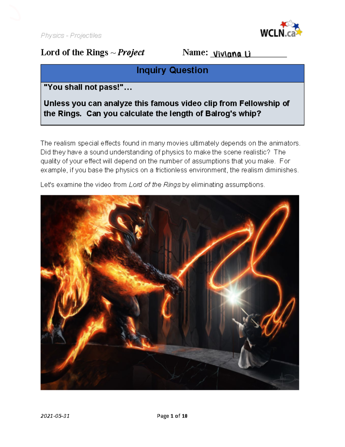 Analyzing Balrog's Whip Length: HSU76 Physics Project - Studocu