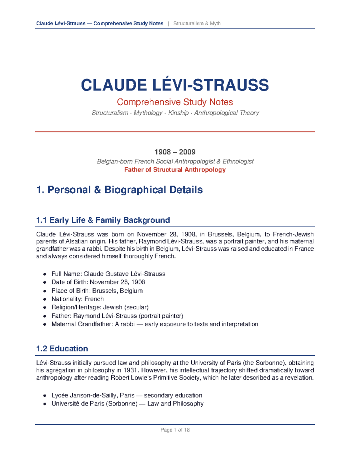 CLAUDE Comprehensive Study Notes on Structuralism & Mythology - Studocu