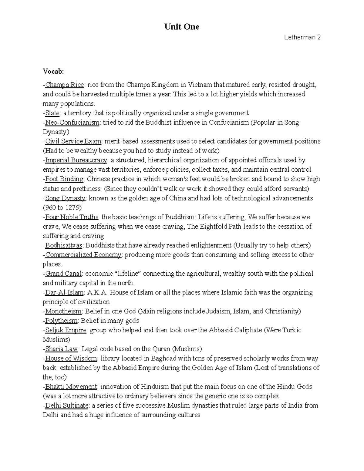AP Exam Unit One Study Guide: Key Concepts and Vocabulary - Studocu