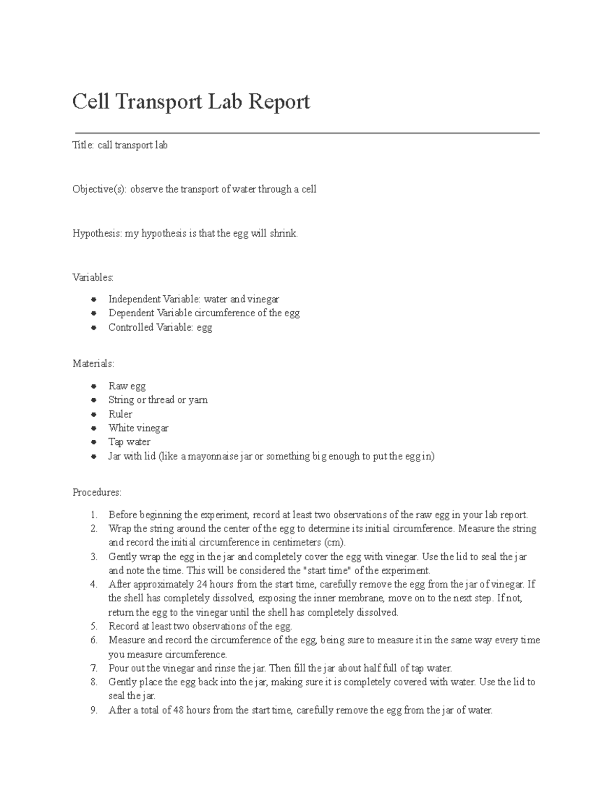 Cell Transport Lab Report (2.04): Observations and Results - Studocu