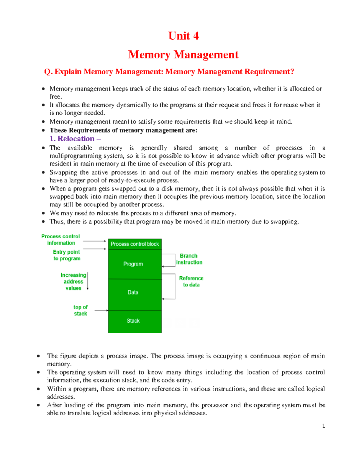 OS UNIT 4 Memory Management Notes - SPPU Updated Syllabus - Studocu
