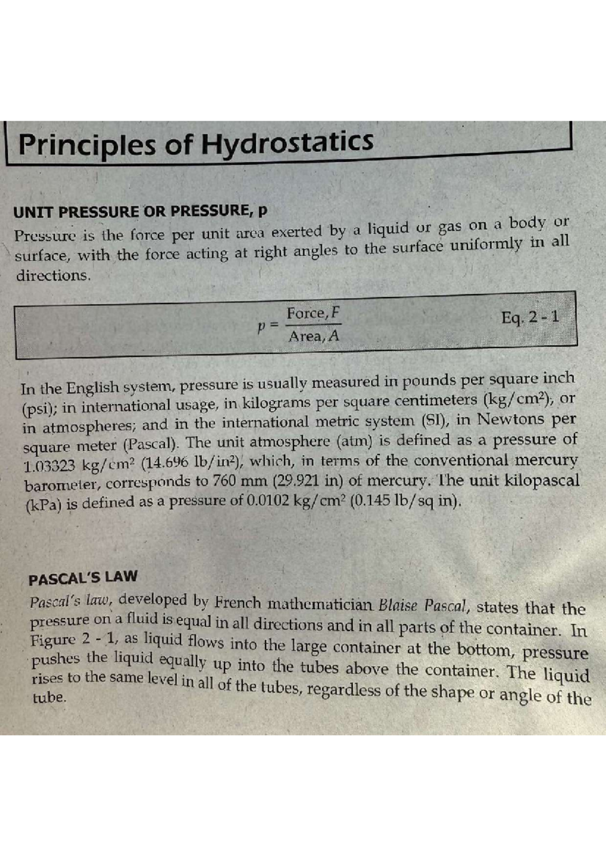 Principles of Hydrostatic Force: Key Concepts and Applications - Studocu