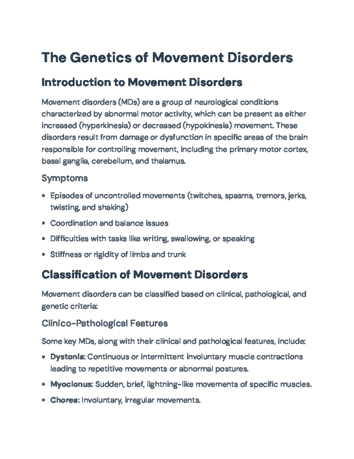 Genetics and Therapeutics of Movement Disorders: Overview of MDs - The ...