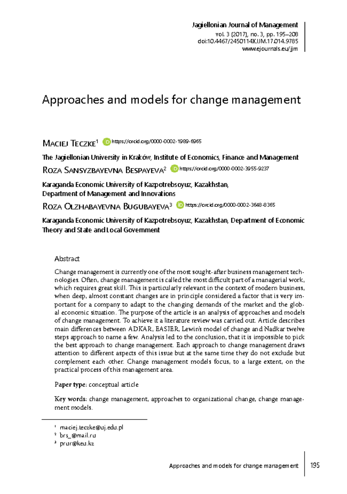 Change Management Approaches and Models: Analysis & Insights - Studocu